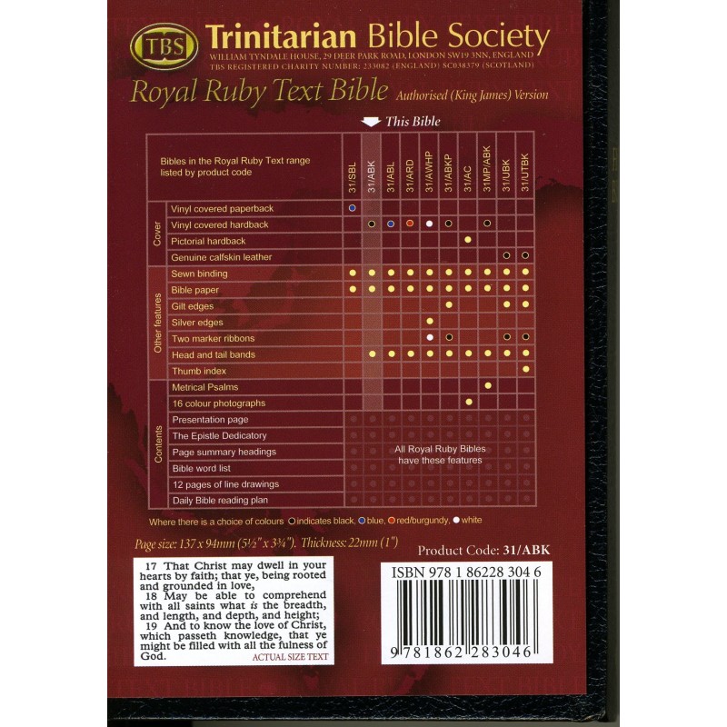 The Holy Bible - Royal Ruby Text - Black Hardcover